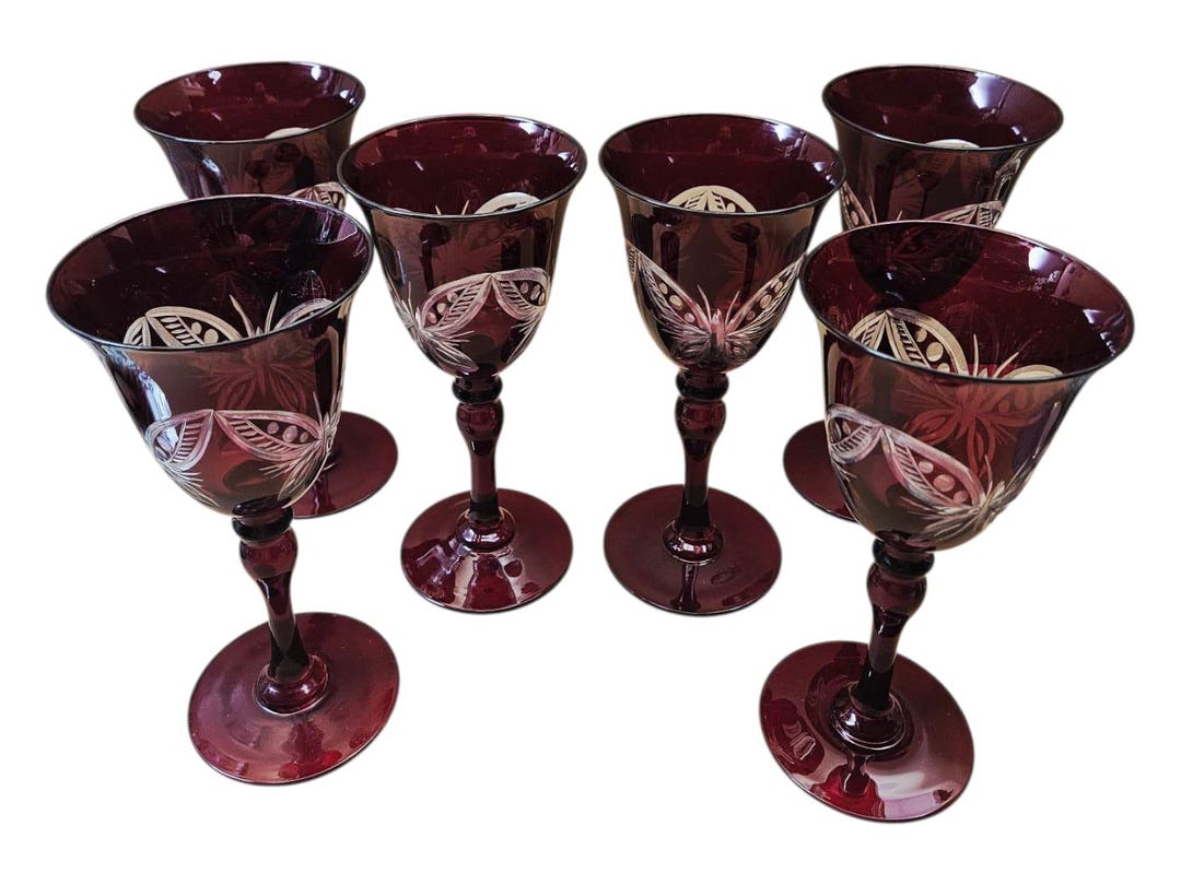 6 Bohemian Cut to Clear Ruby Red Glass Goblets - Etsy