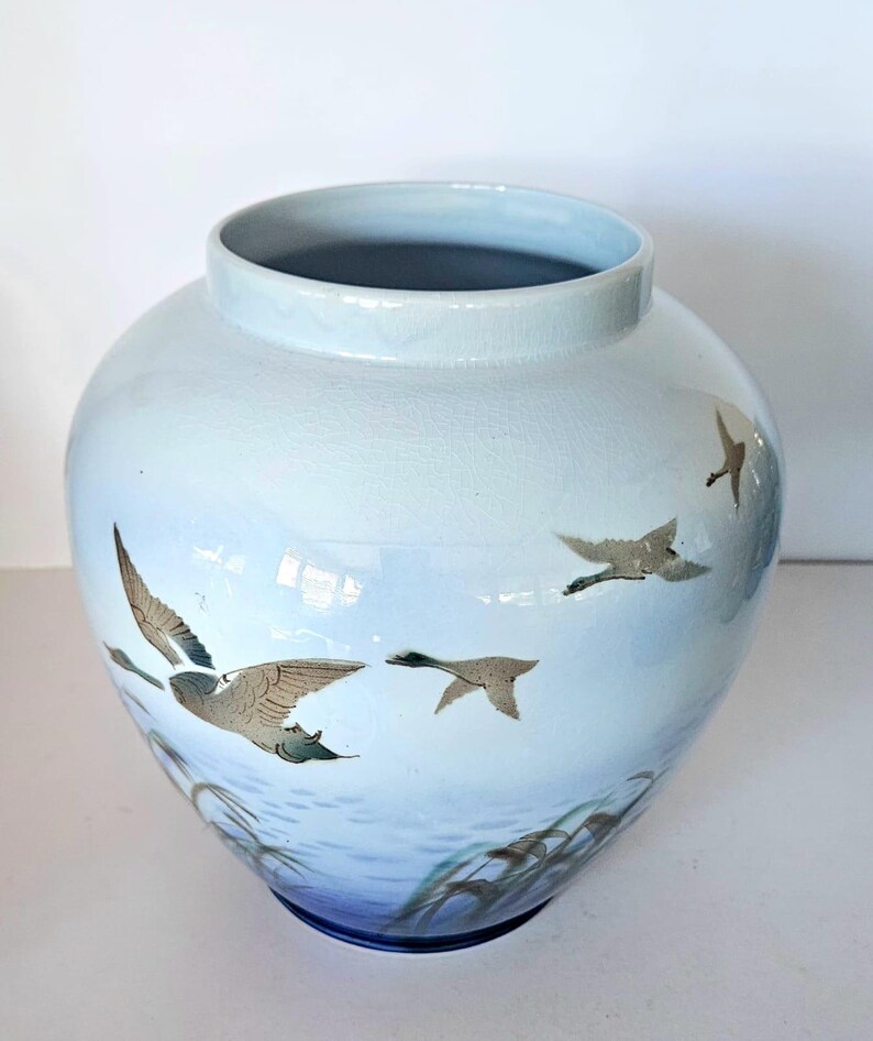 Falcon Ware Pottery Hand Painted Round Vase "misty Morning" Circa 1970s ...