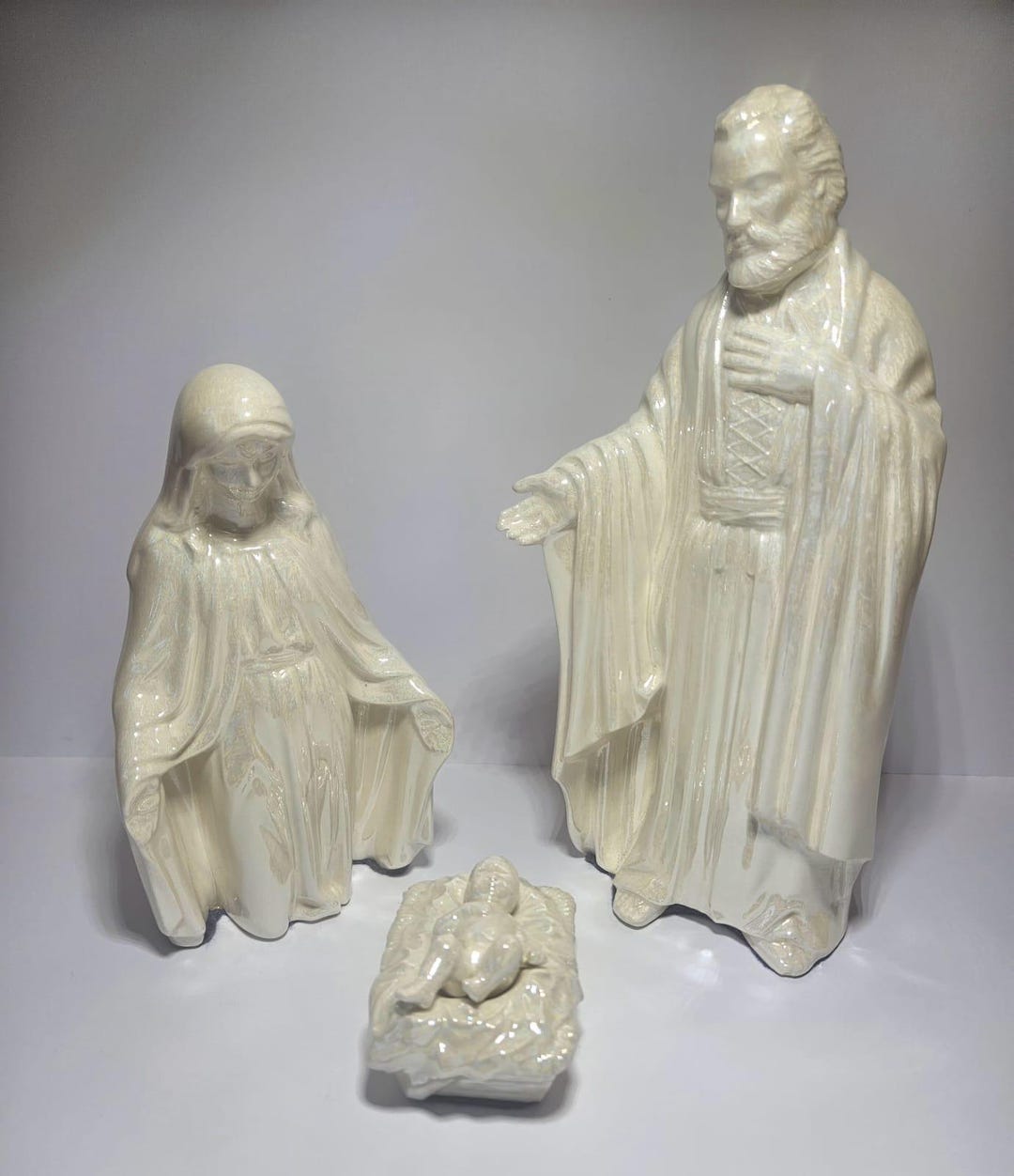 Vintage Iridescent Ceramic Nativity Scene Jesus,joseph and Marie C1930 ...