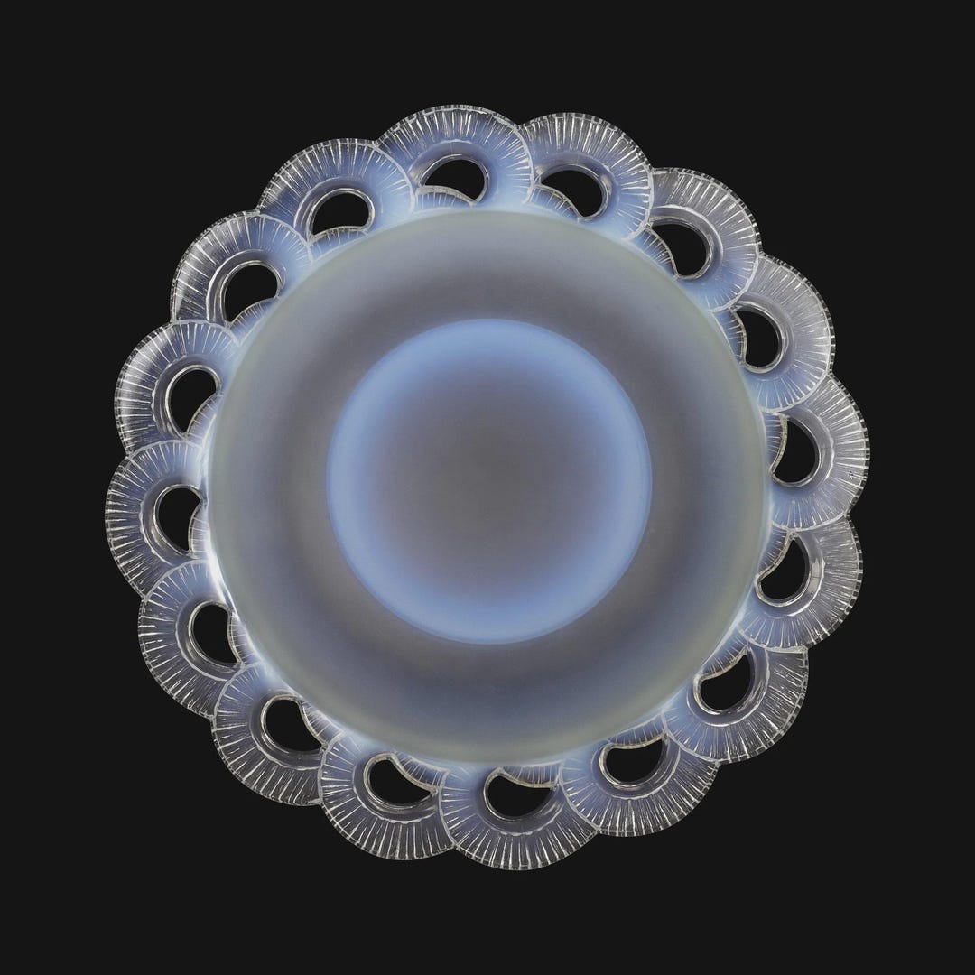 Art Deco Opalescent Glass Charger Signed Pierre D' Avesn for Lalique ...