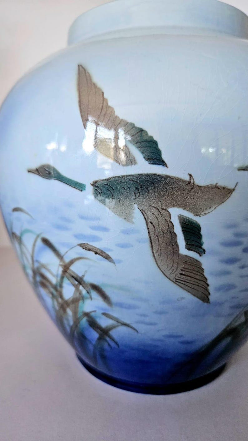 Falcon Ware Pottery Hand Painted Round Vase "misty Morning" Circa 1970s ...