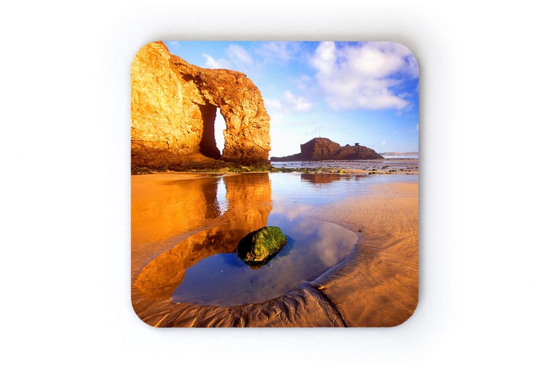 Perranporth Coaster. 9x9 Cm MDF Coaster With a Gloss Surface and Cork ...