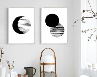 Set of 3 Abstract Geometric Art Prints Midcentury Minimalist Shapes ...