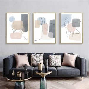 Set of 3 Abstract Geometric Art Prints Midcentury Minimalist Shapes ...