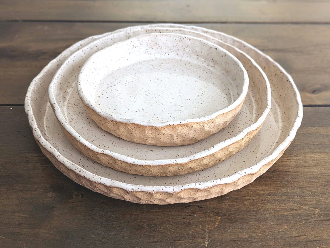 Handcrafted Ceramic Nesting Plates: Rustic Speckled Farmhouse ...