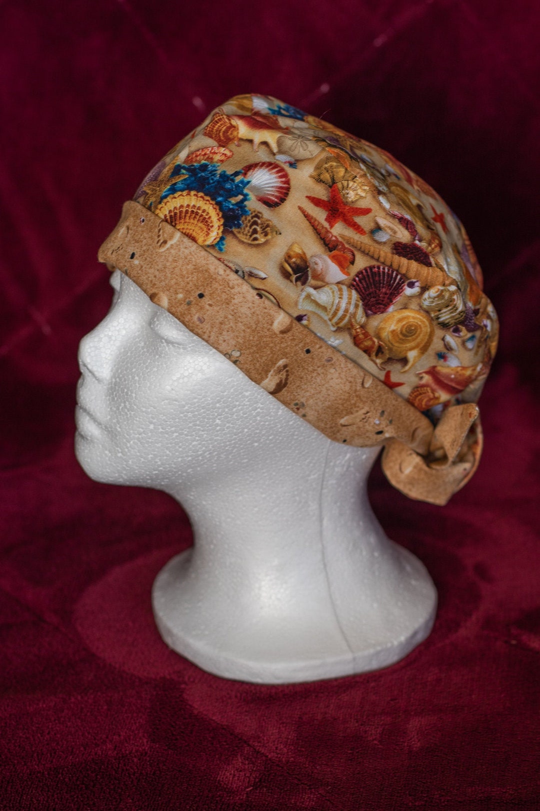 Seashells, Footprints in the Sand Reversible Pixie Scrub Hat - Etsy