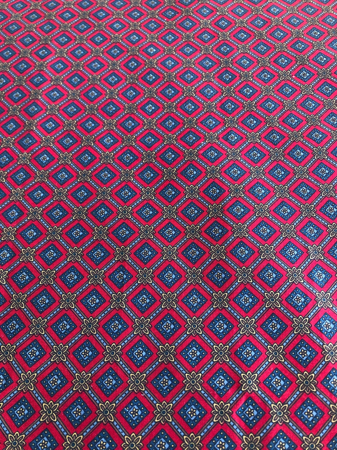 Red and Blue Diamond Print Cotton Fabric - Etsy