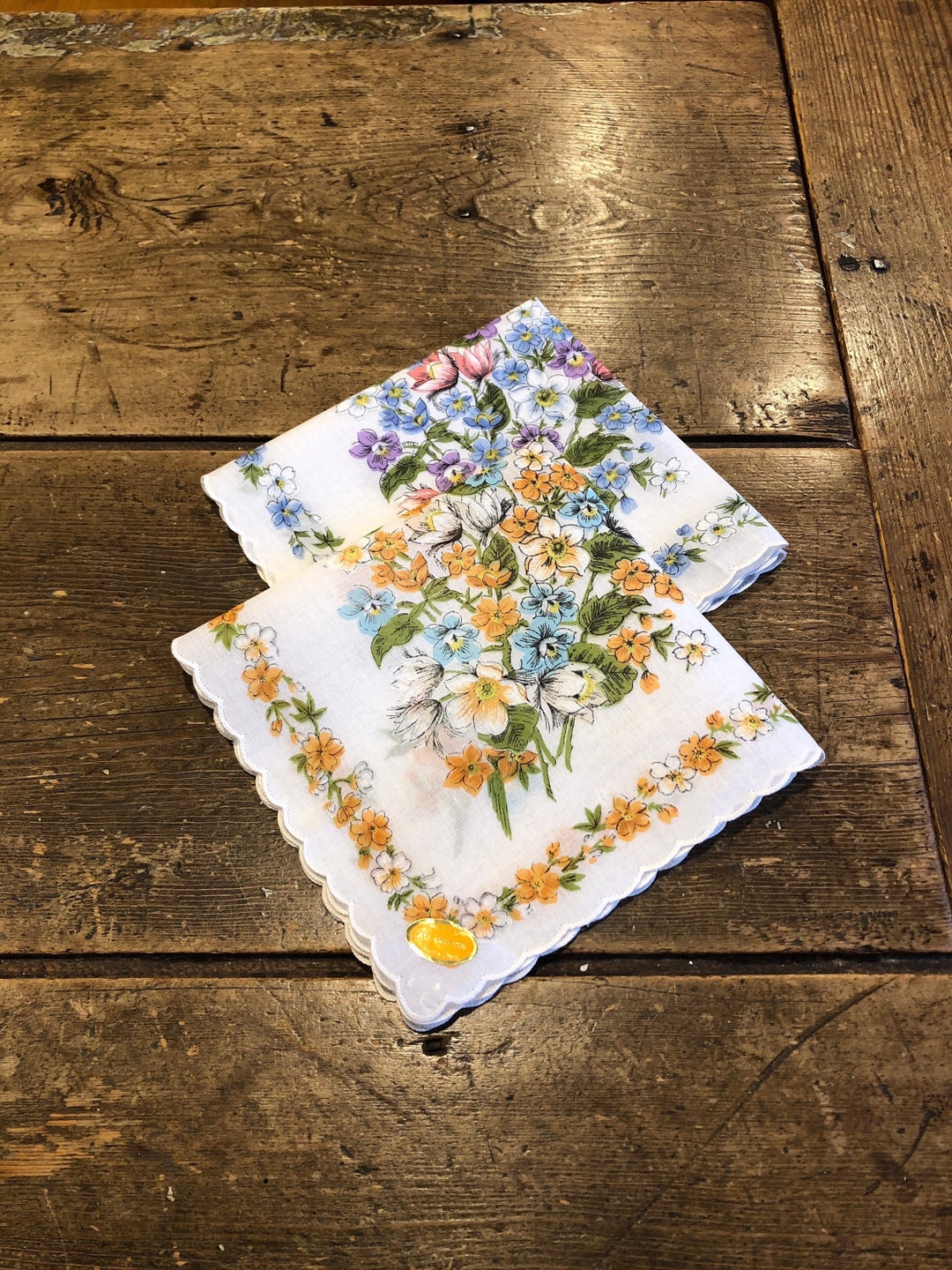 2 Floral Theme Cotton Handkerchiefs - Etsy
