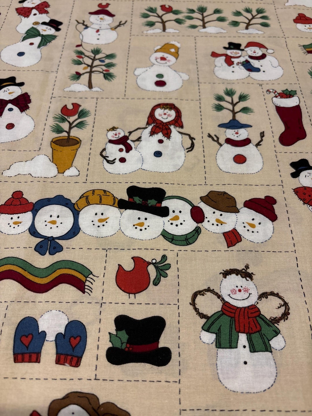 Snowman Themed Cotton Fabric - Etsy