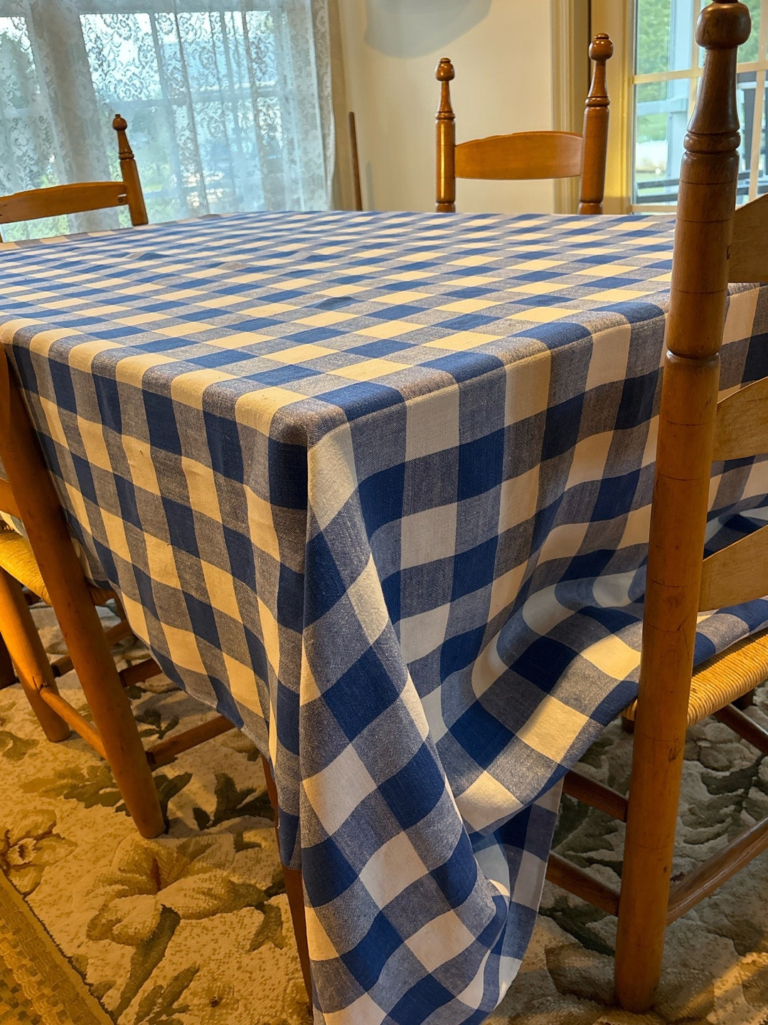 Blue and White Plaid Linen Tablecloth - Etsy