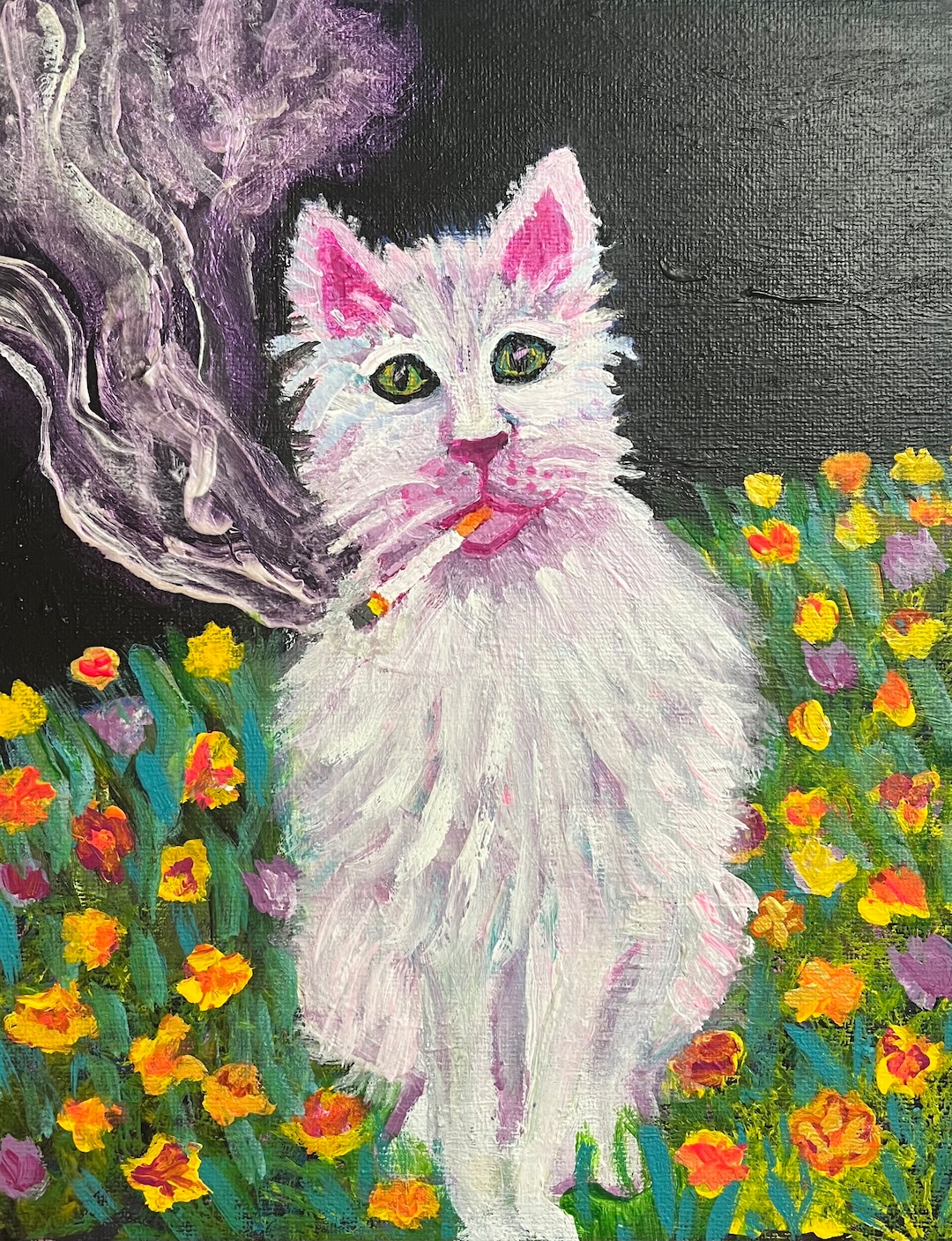 Kitten Enjoying a Cigarette Original Acrylic Painting - Etsy