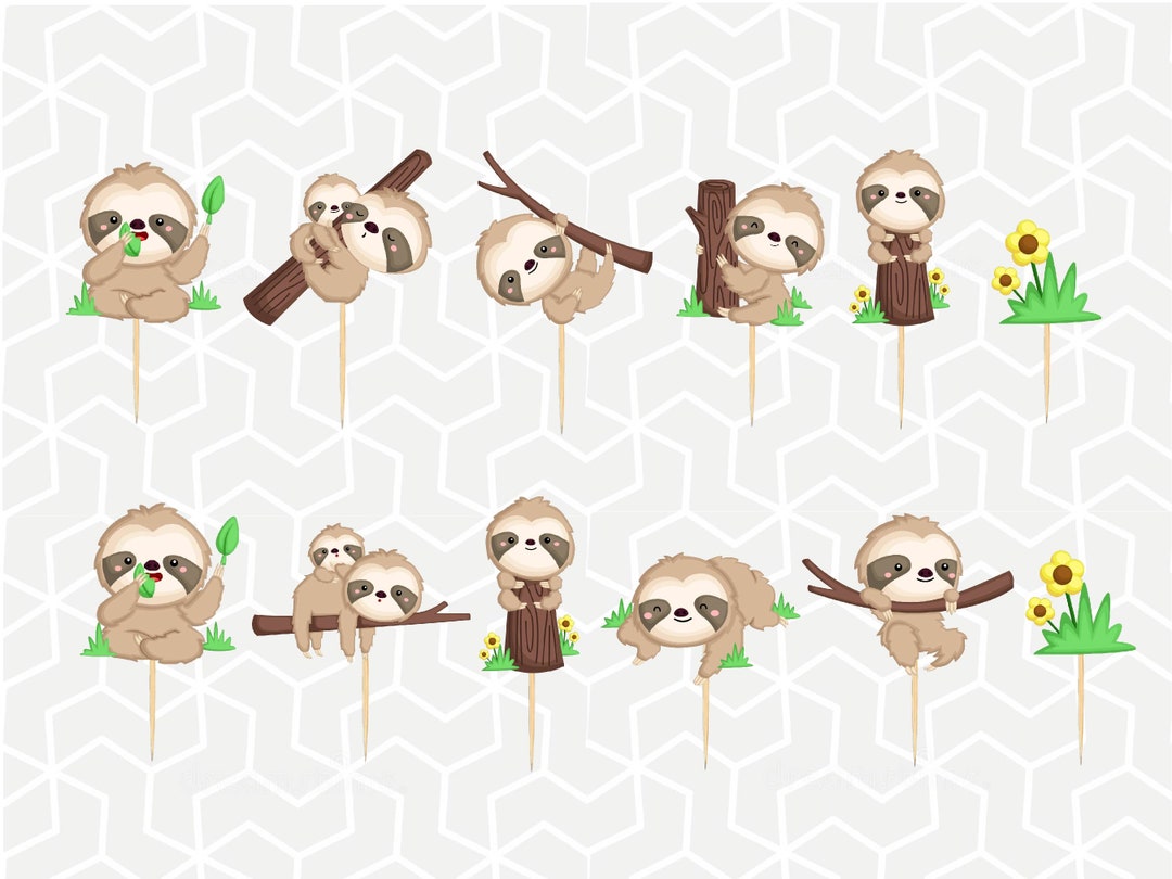 Sloth Cupcake Toppers or Stickers - Etsy
