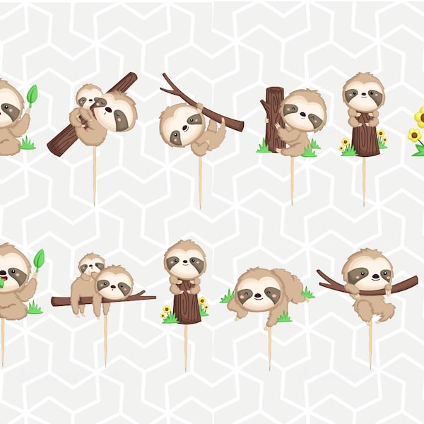 Sloth Cupcake Toppers - Etsy