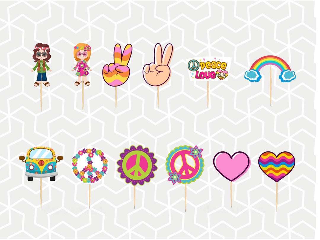 Hippies Cupcake Toppers or Stickers - Etsy