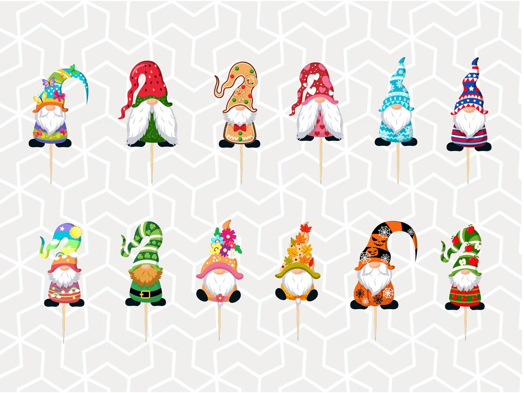 Gnomes for a Year Cupcake Toppers or Stickers - Etsy