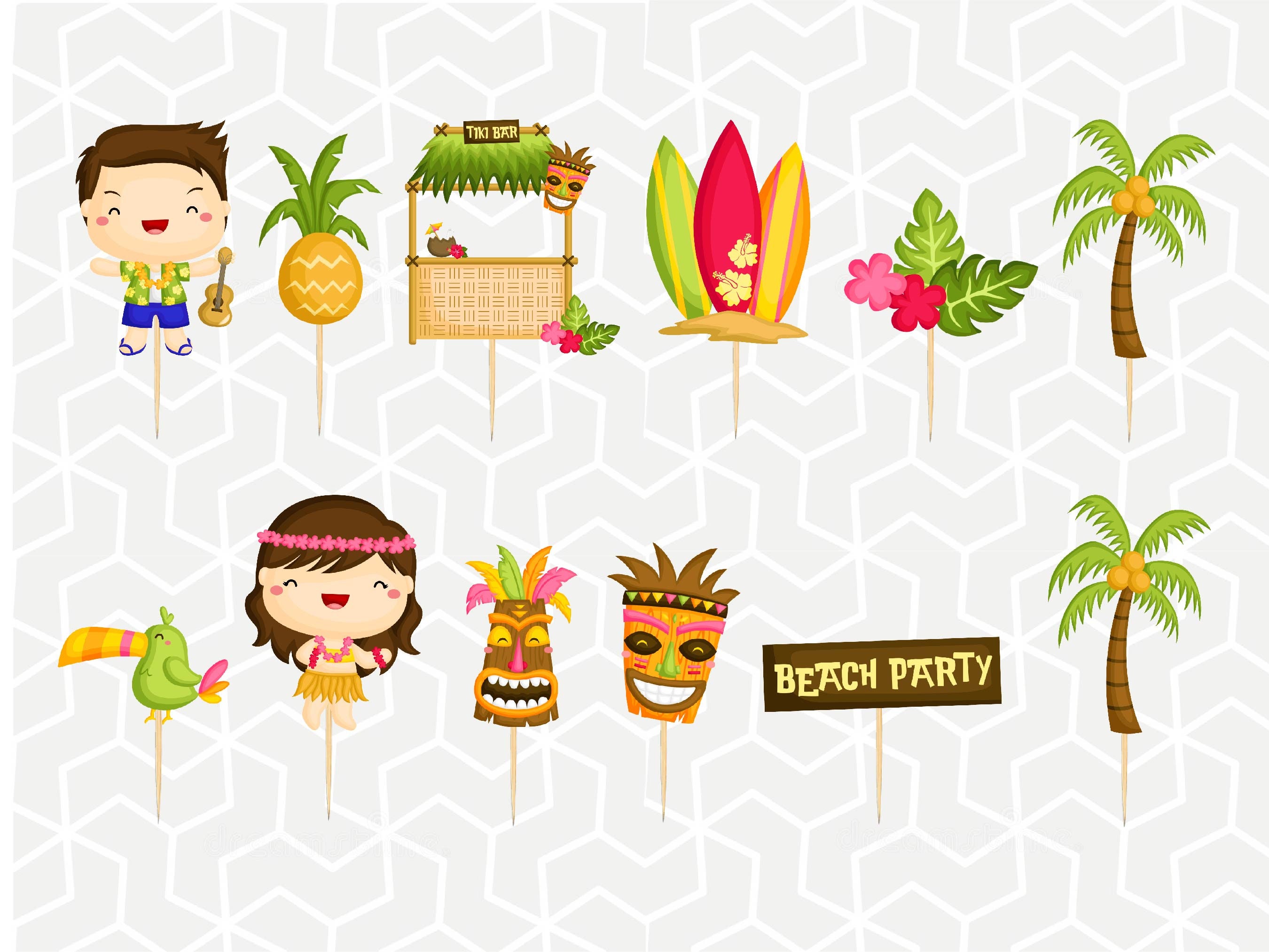 Hawaiian Luau Cupcake Toppers or Stickers - Etsy