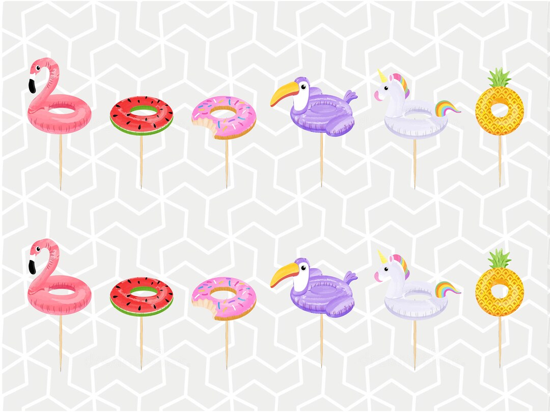 Pool Floaties Cupcake Toppers or Stickers - Etsy