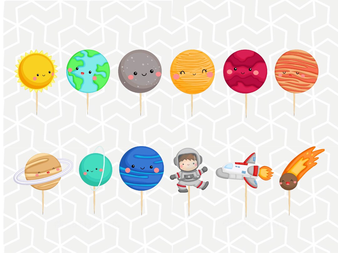 Solar System Cupcake Toppers or Stickers - Etsy