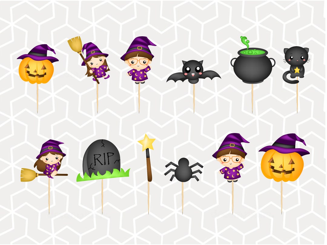 Halloween Witch Cupcake Toppers or Stickers - Etsy