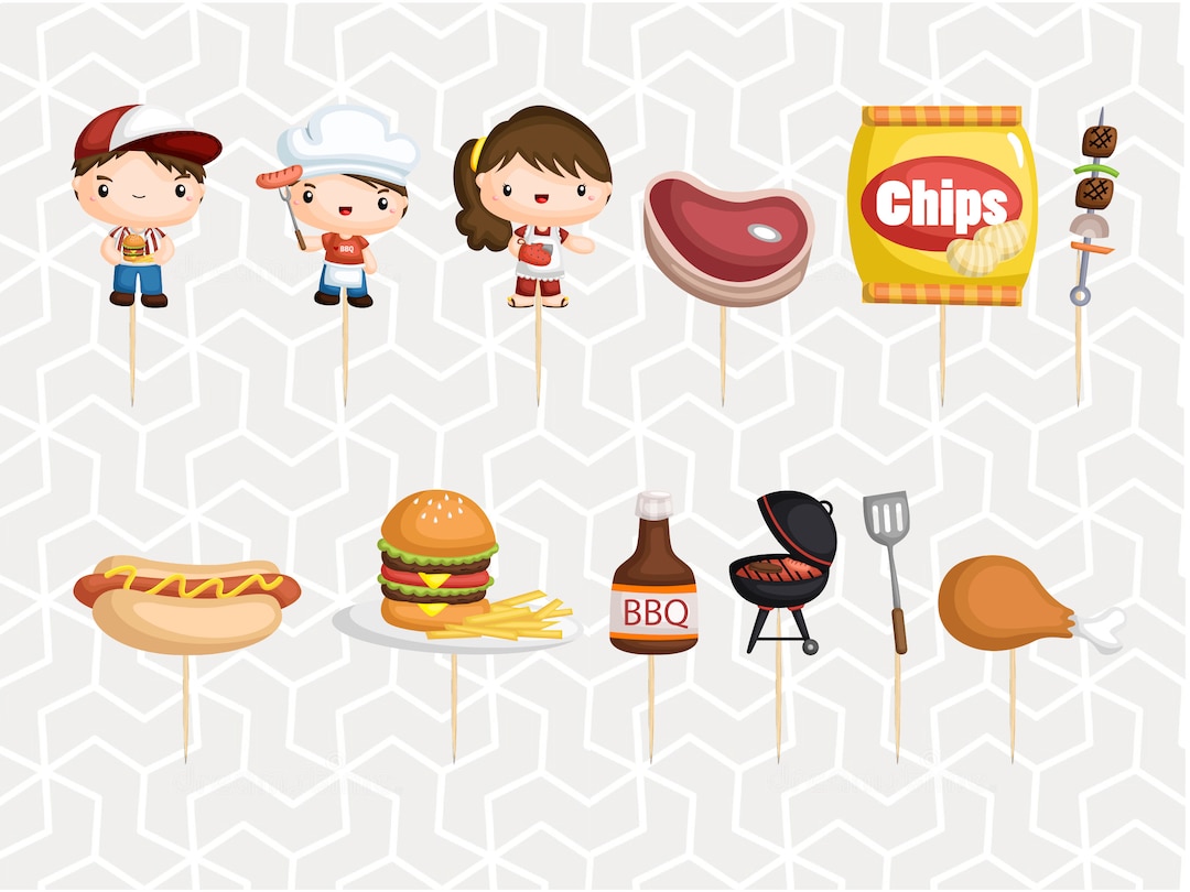 Barbeque Cookout Cupcake Toppers or Stickers - Etsy