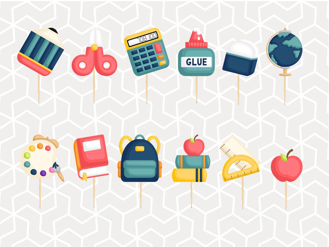 School Supplies Cupcake Toppers or Stickers - Etsy