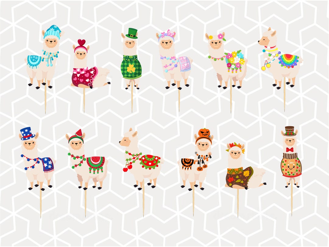Holiday Llamas Cupcake Toppers or Stickers - Etsy