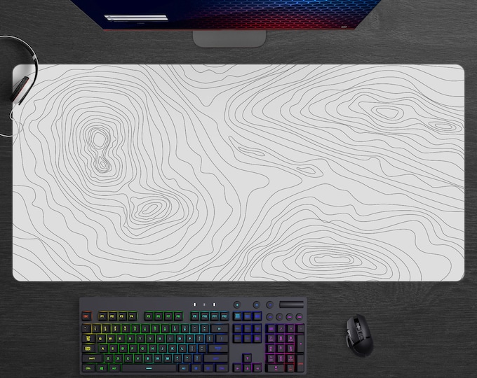 Black Topographic Desk Mat Large Gaming Mousepad Black Desk - Etsy