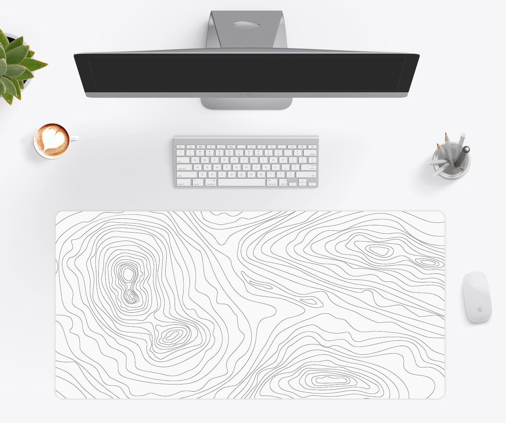 White Topographic Desk Mat Large Gaming Desk Mat Large - Etsy