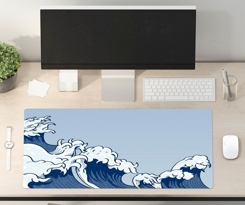 Japanese Waves Large Desk Mat Big Gaming Mousepad 10x16 12x18 | Etsy