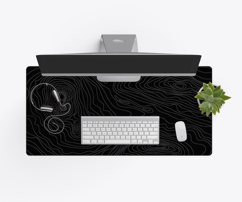 Black Topographic Desk Mat Large Gaming Mousepad Black Desk - Etsy