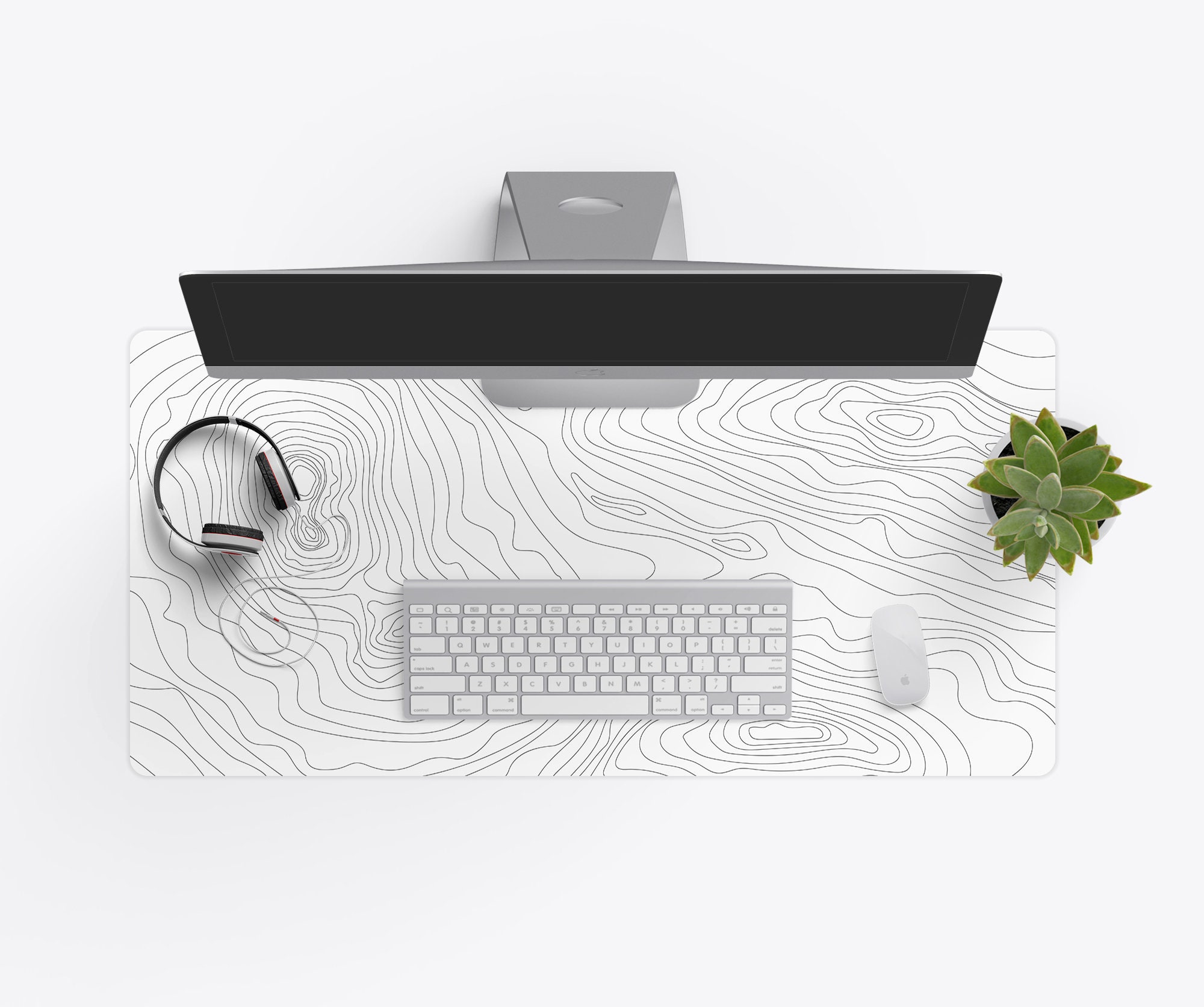 White Topographic Desk Mat Large Gaming Desk Mat Large - Etsy