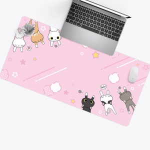 Cute Cat Desk Mat, Kawaii Desk Pad, Pastel Large Gaming Mouse Pad, Pink ...