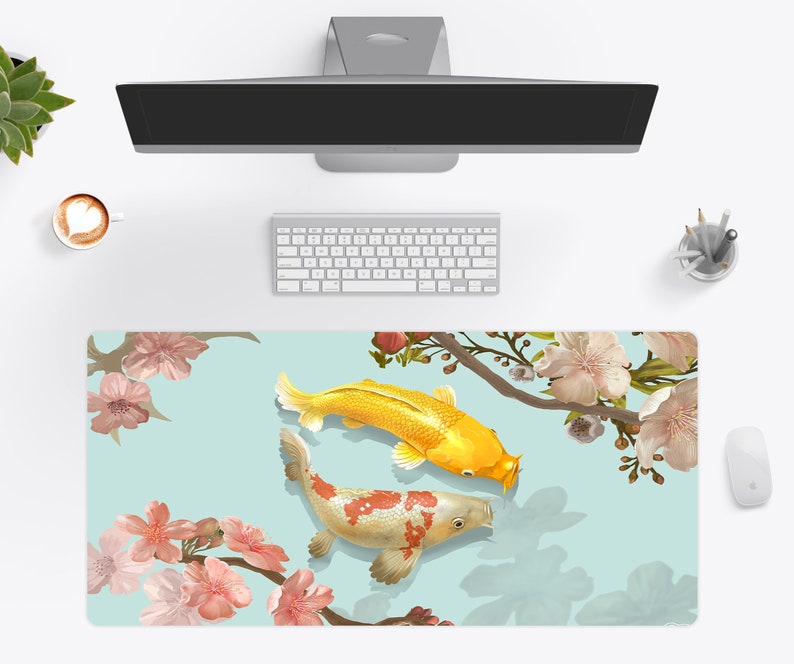 Koi Fish Japanese Desk Mat Anime Desk Pad Large Gaming Mouse | Etsy