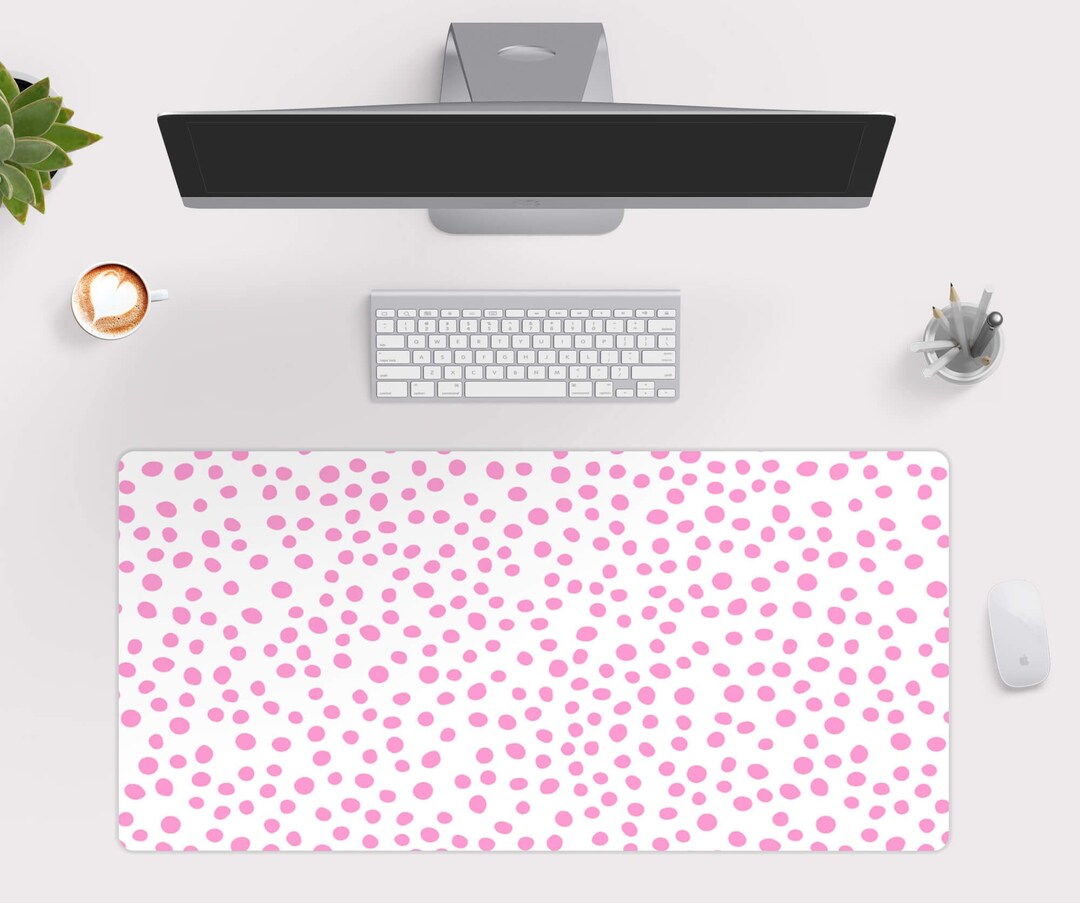 Pink Dalmatian Print Desk Mat, Cute Mouse Pad, Boho Chic Desk Mat ...