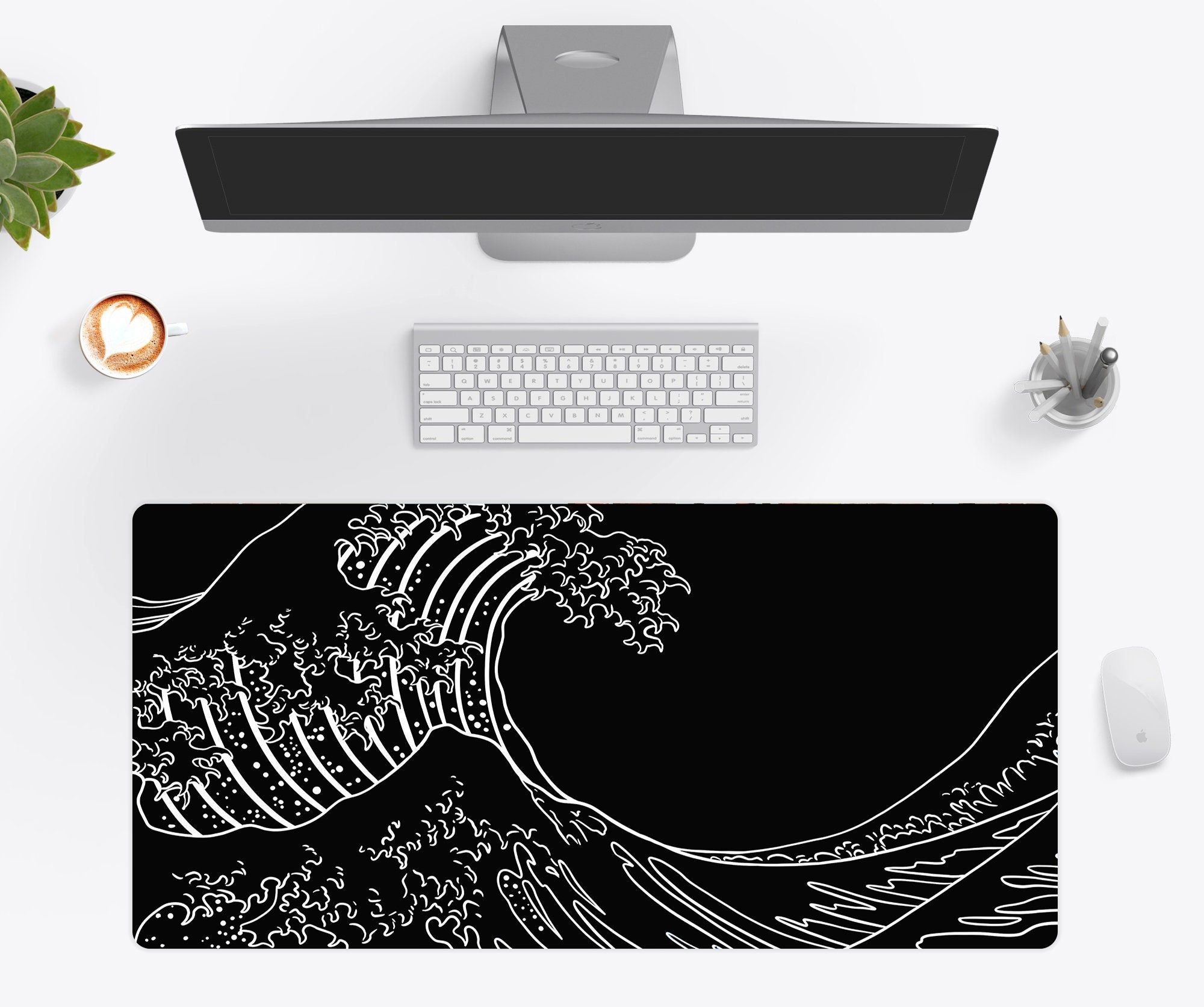 Black Wave Aesthetic Gaming Desk Mat Japanese Desk Pad Black - Etsy