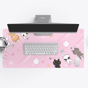 Cute Cat Desk Mat, Kawaii Desk Pad, Pastel Large Gaming Mouse Pad, Pink ...