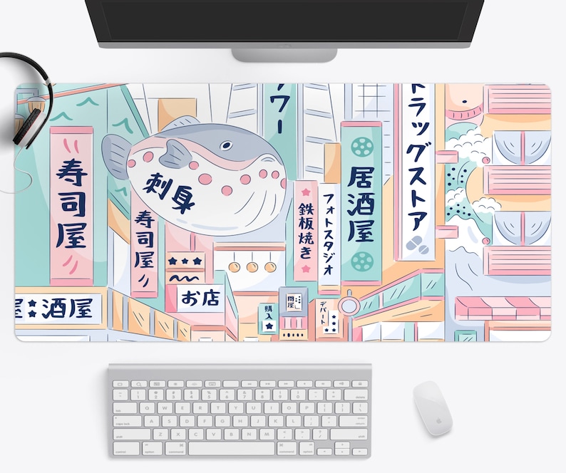 Kawaii Tokyo Street Desk Mat: Pastel Anime Gaming Mousepad - Etsy