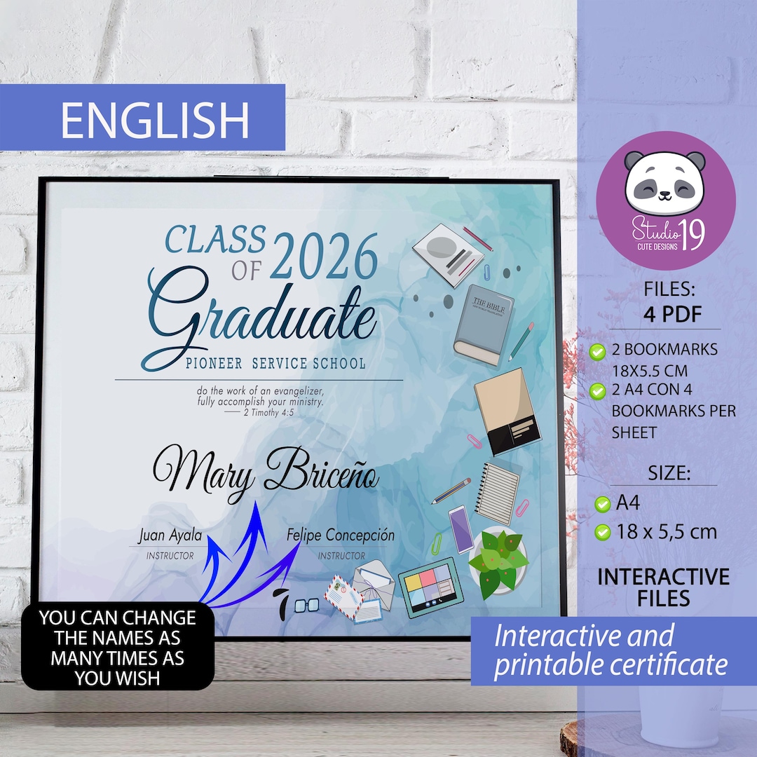 Printable Pioneer School Graduation Diploma | JW Digital Certificate ...