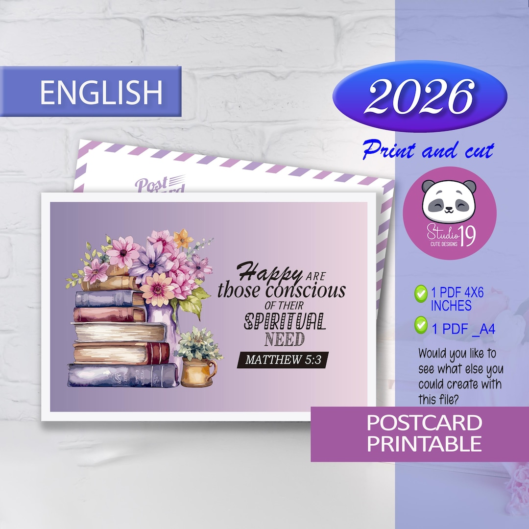 JW Year Text 2026 — Printable Christian Postcard — Books & Flowers ...