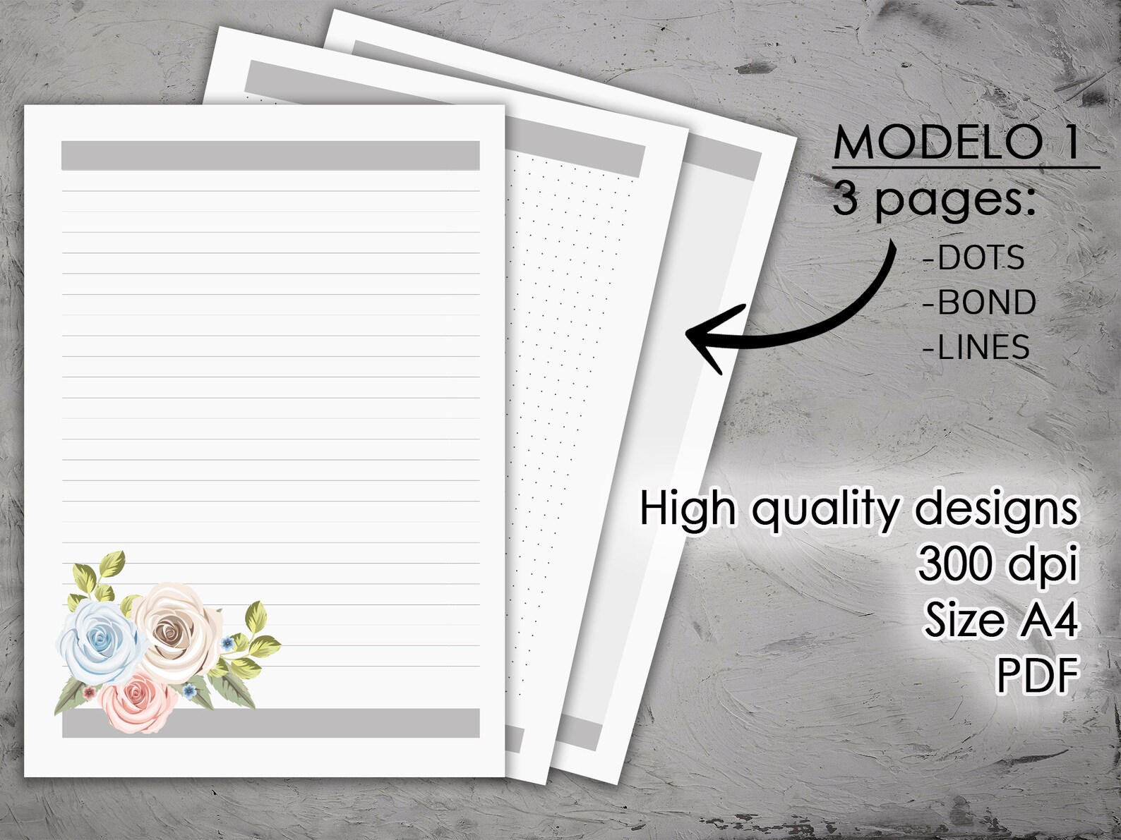 Letter paper printable floral pattern design with - Etsy 日本
