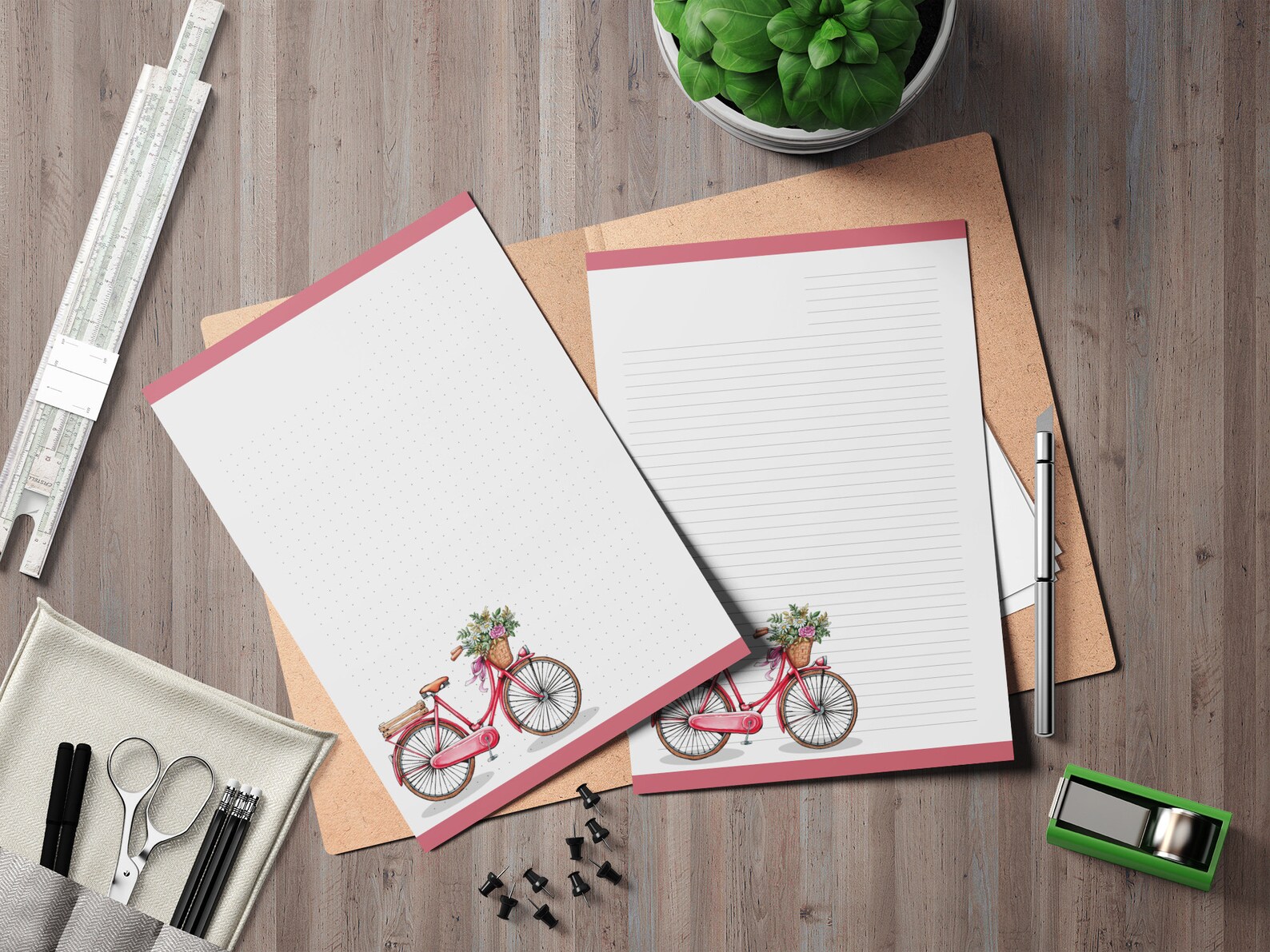 JW Letter Writing Design "pink Bicycle". Printable - Etsy