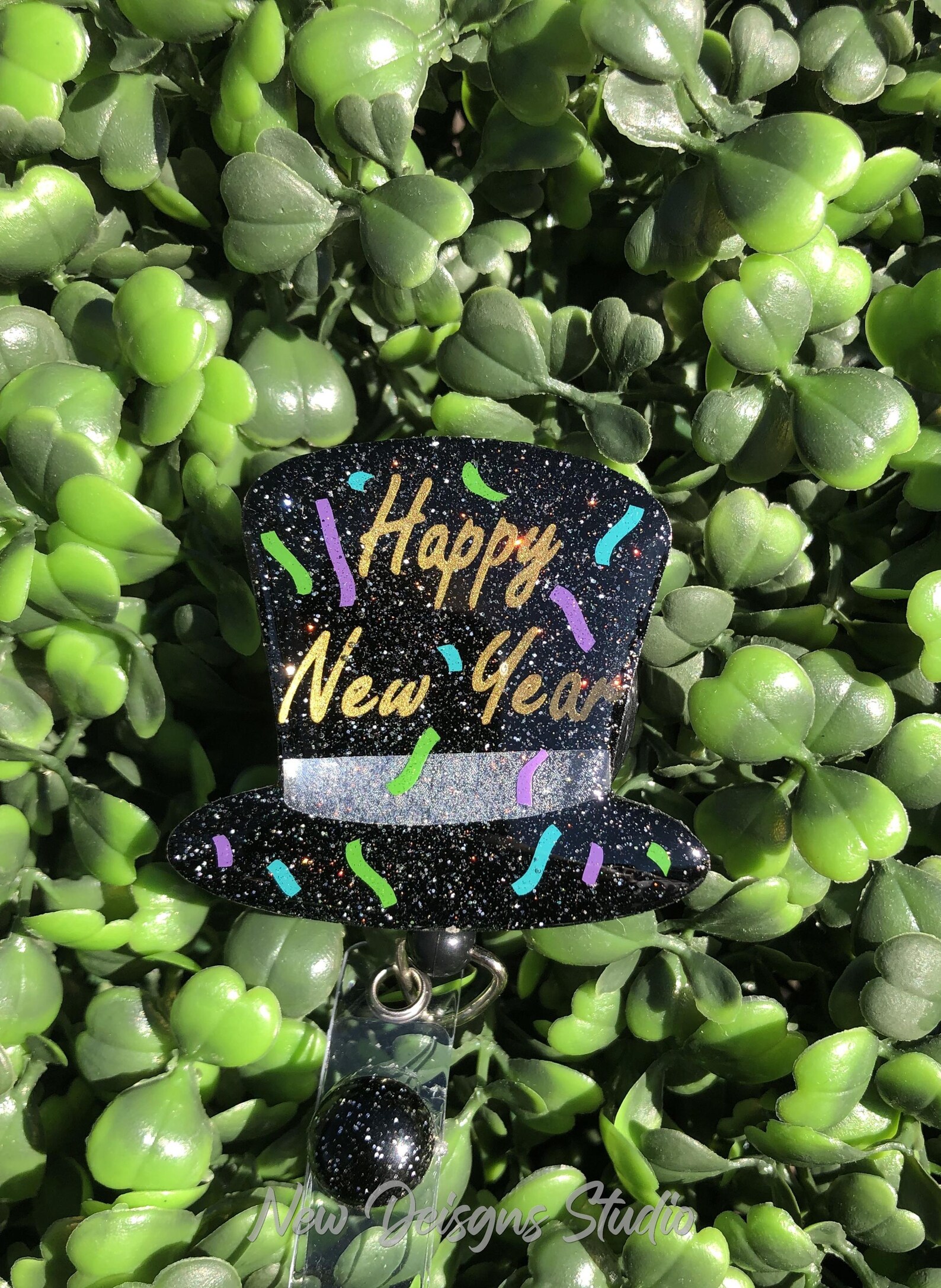 New Years Badge Holder, Top Hat ID Pull, Happy New Year Hat ID Holder ...