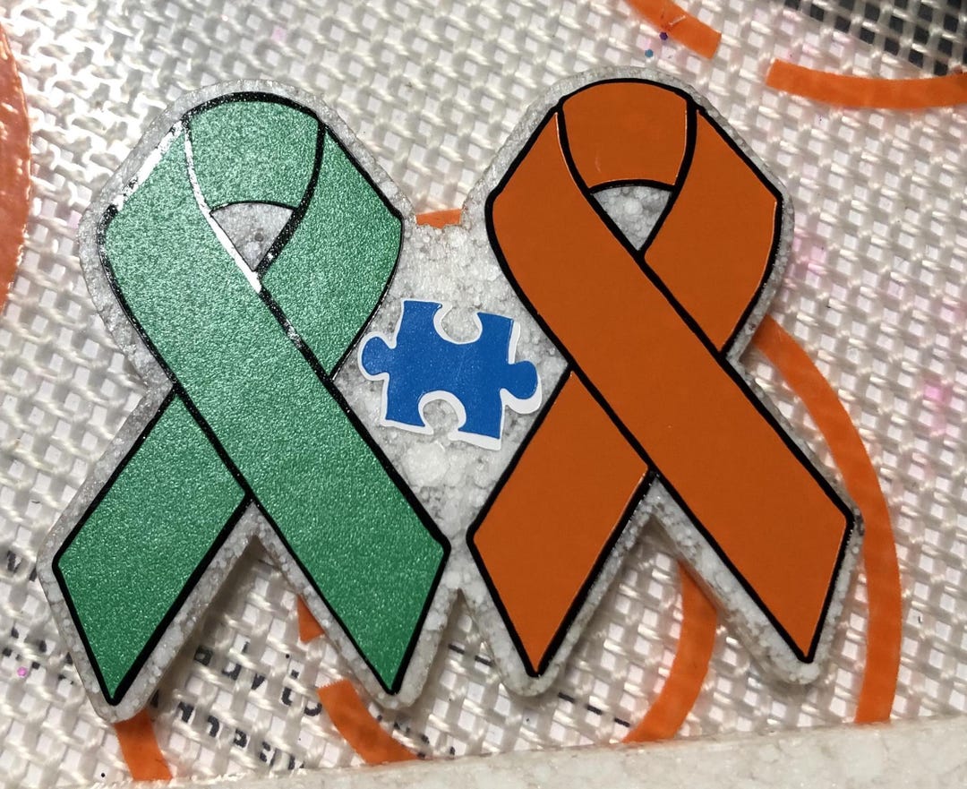 Custom Awareness Ribbon Badge Buddy Set, Orange & Green W/puzzle Piece ...