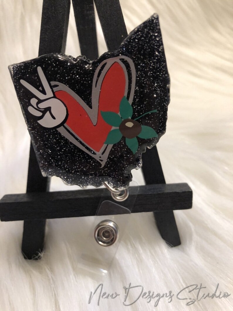 Peace Love Buckeye Badge Reel Ohio State ID Holder Buckeye - Etsy