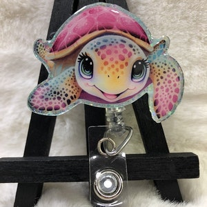 Pink Sea Turtle Badge Reel, Appreciation Gift, Medical ID Holders ...