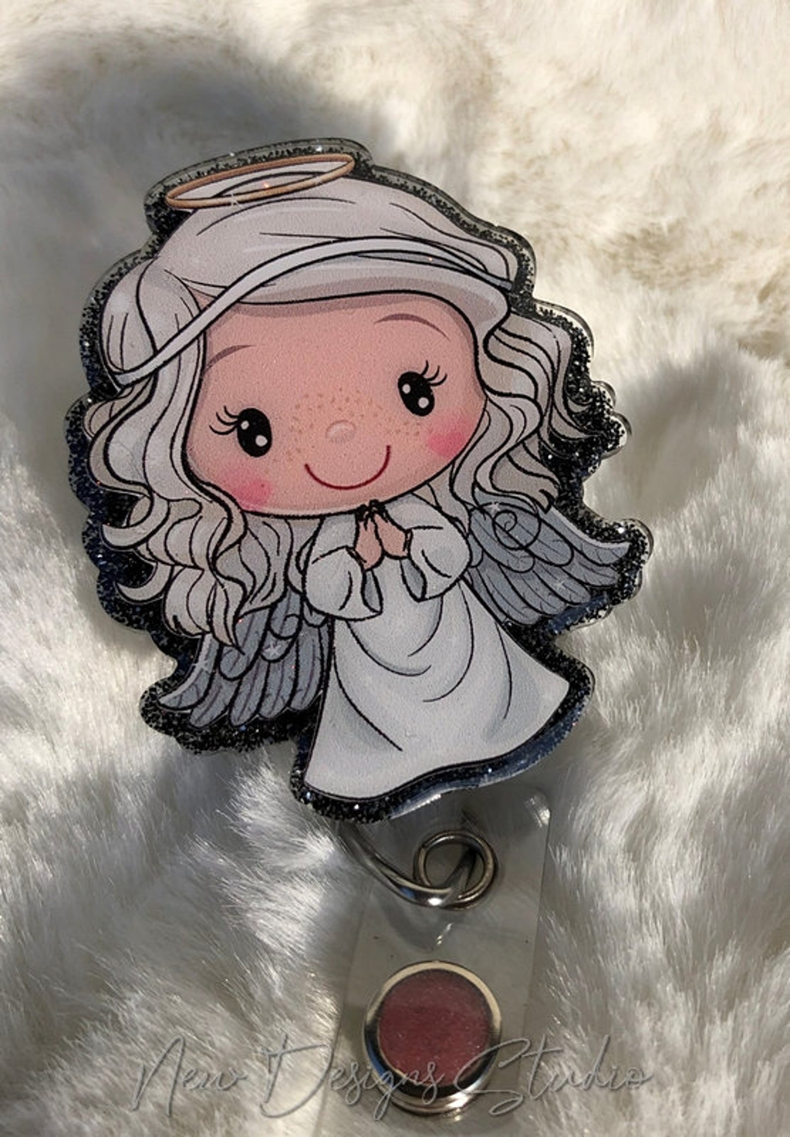 Angel Badge Reel Cute Retractable ID Holder Retractable - Etsy