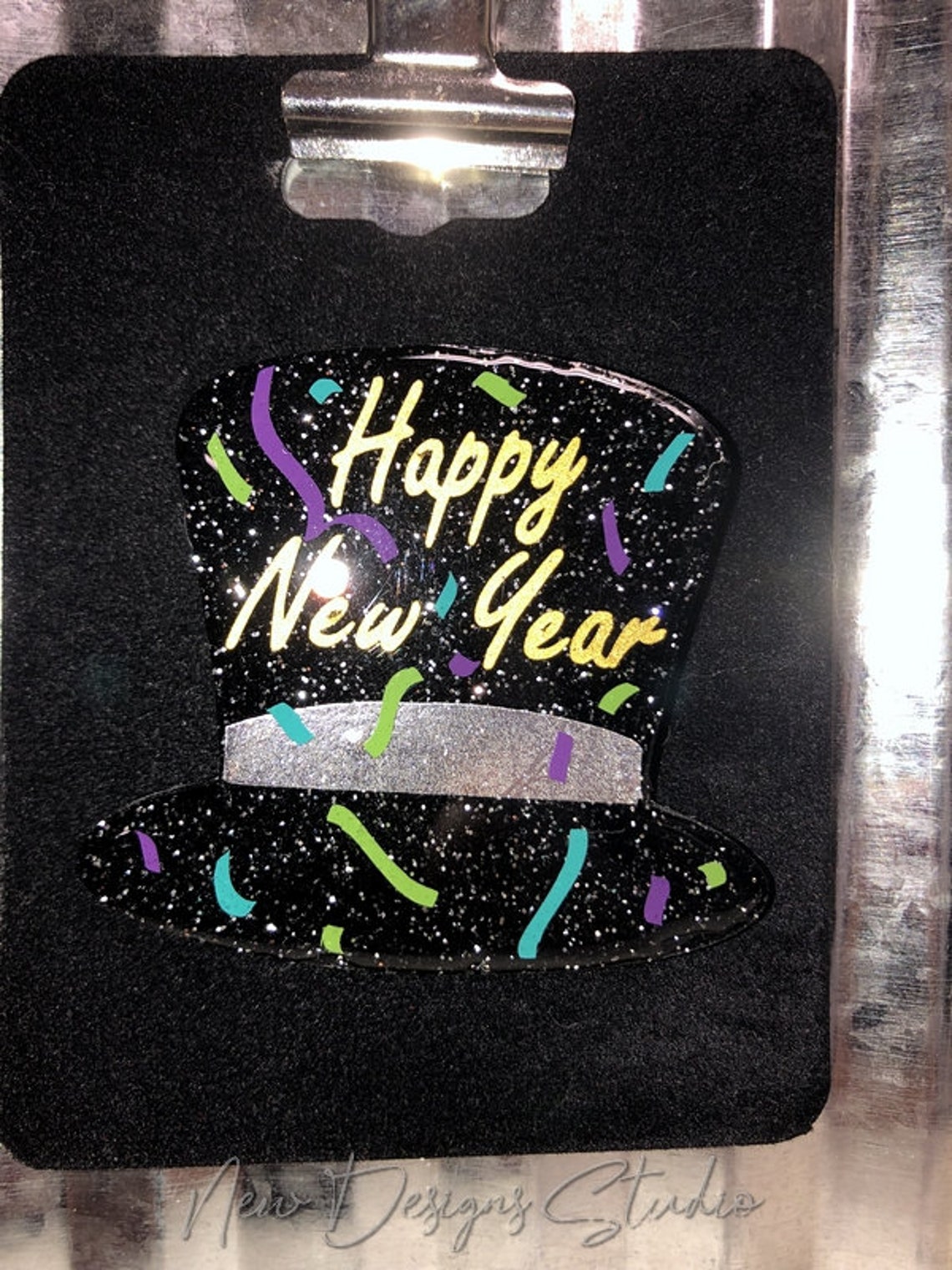 New Years Badge Holder, Top Hat ID Pull, Happy New Year Hat ID Holder ...