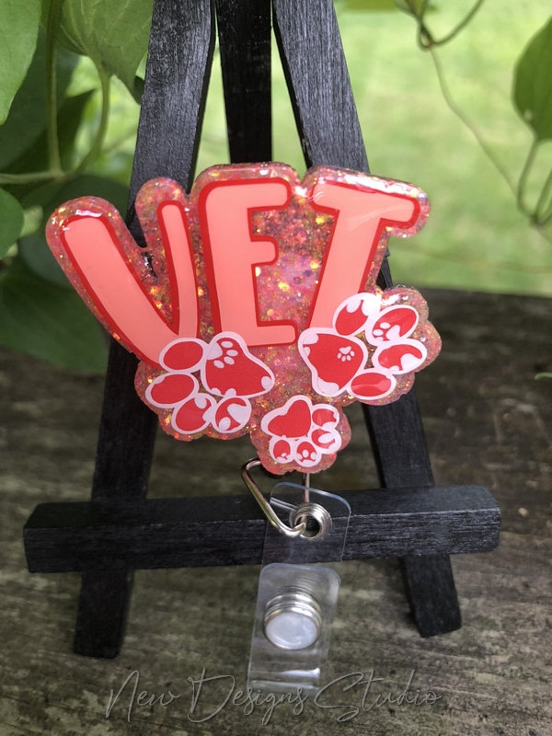 Vet Paw Print Badge Reel | Veterinary Tech ID Holder | Glitter Resin ...
