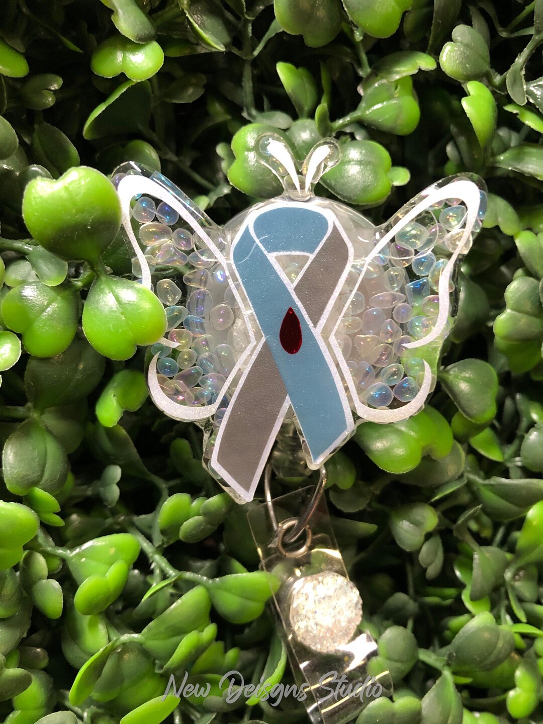 Butterfly Diabetes Awareness Ribbon Badge Reel, Holographic Stones - Etsy