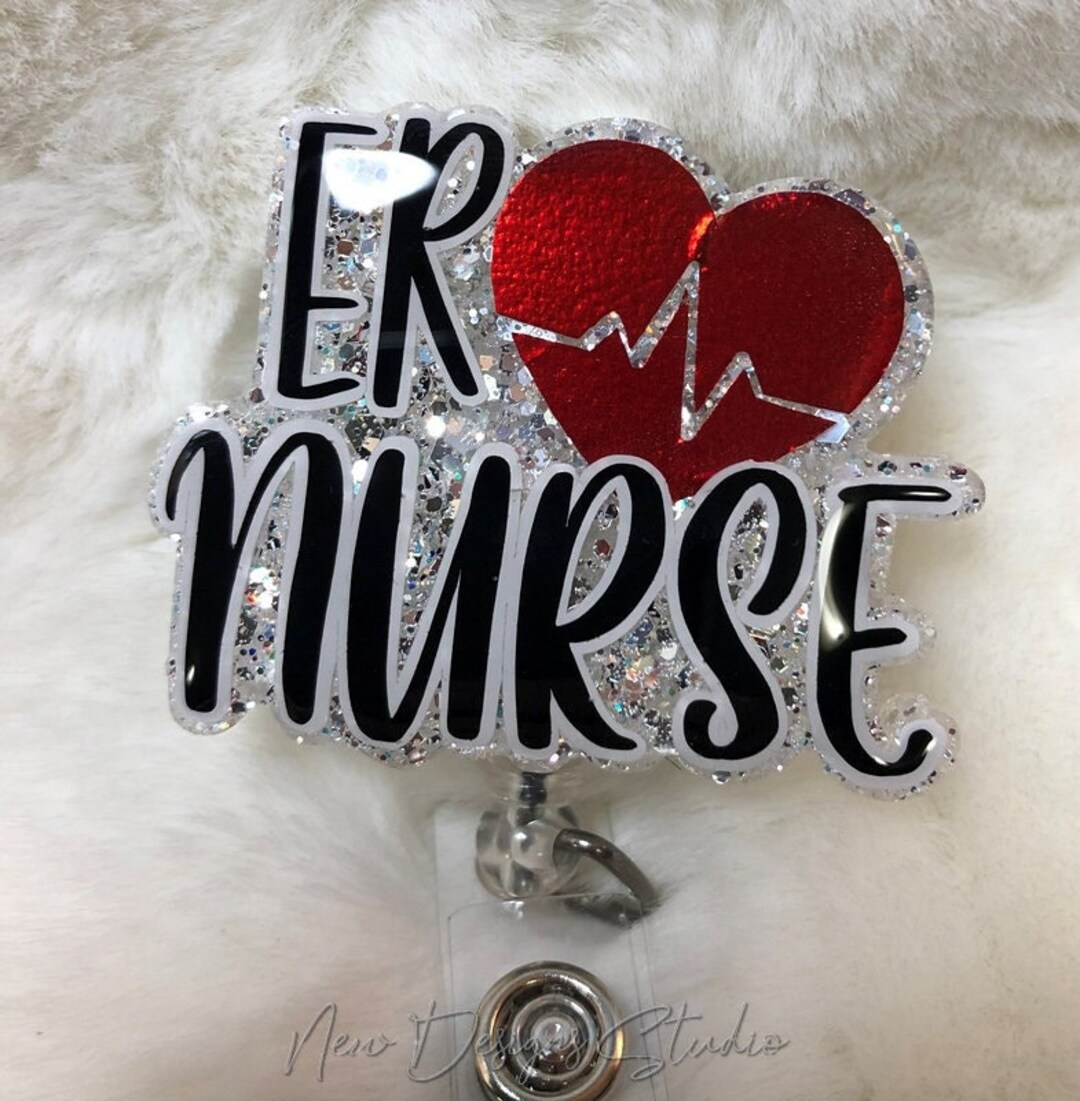 Glitter ER Nurse Badge Reel: Retractable ID Holder, Appreciation Gift ...